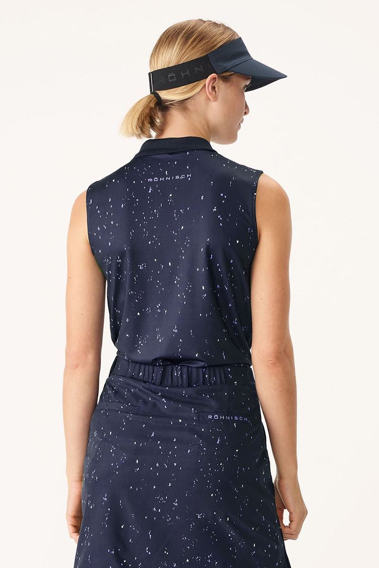 Rohnisch Ladies Direction Sleeveless Polo Shirt - Navy Micro Spot - 110562