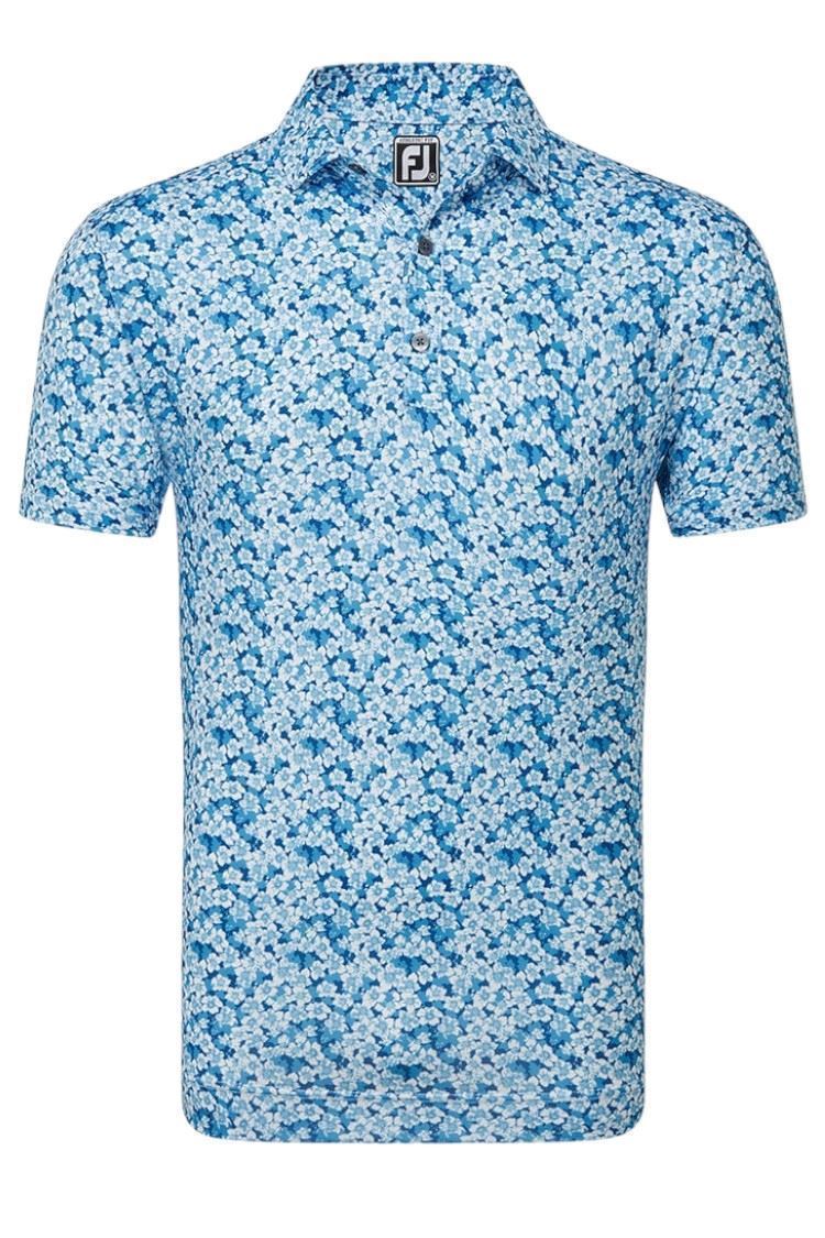Footjoy Men's Primrose Print Lisle Polo Shirt - Ocean / Deep Blue ...