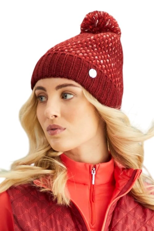 Ping Ladies Oti Textured Knitted Bobble Hat - Tibetan Red Multi - P93725